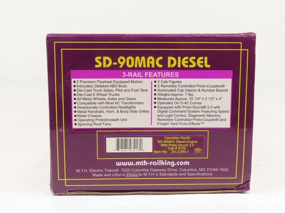 MTH 20-2299-1 Canadian Pacific SD-90MAC Diesel Cab #9159 w/Protosound 2 ...