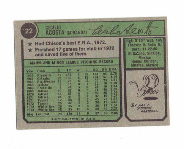 Cy Acosta Chicago White Sox P #22 TCG 1974 #Baseball Card | eBay