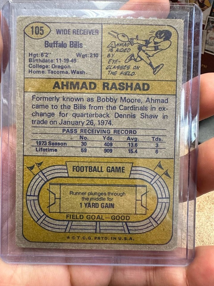 1974 Topps Football #105 Ahmad Rashad ROOKIE Buffalo Bills Centered ...