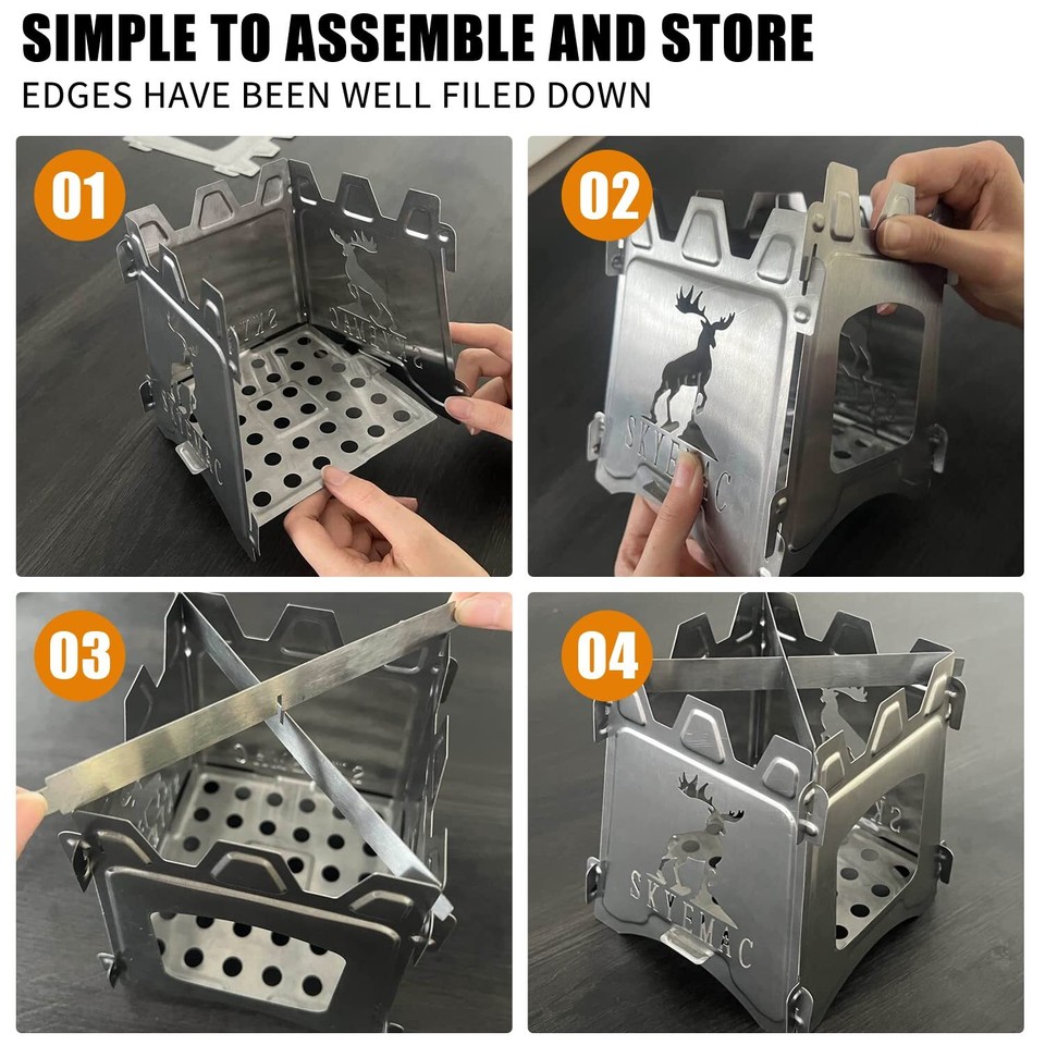 SKYEMAC Portable Camping Wood Burning Stove - Small Folding Camp Stove ...
