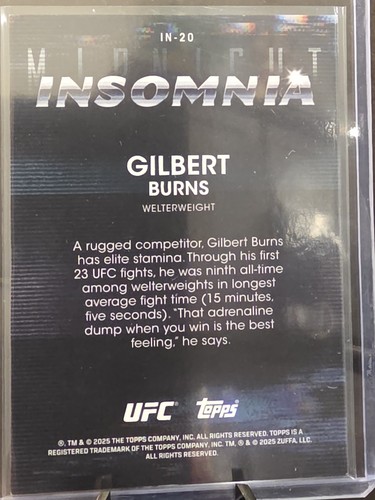 2025 Topps Midnight UFC - Insomnia Gilbert Burns #IN-20 Dusk /75 for ...