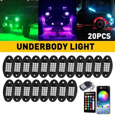 20 Pods RGB LED Rock Lights Kit Offroad Truck Underbody Neon Music ...