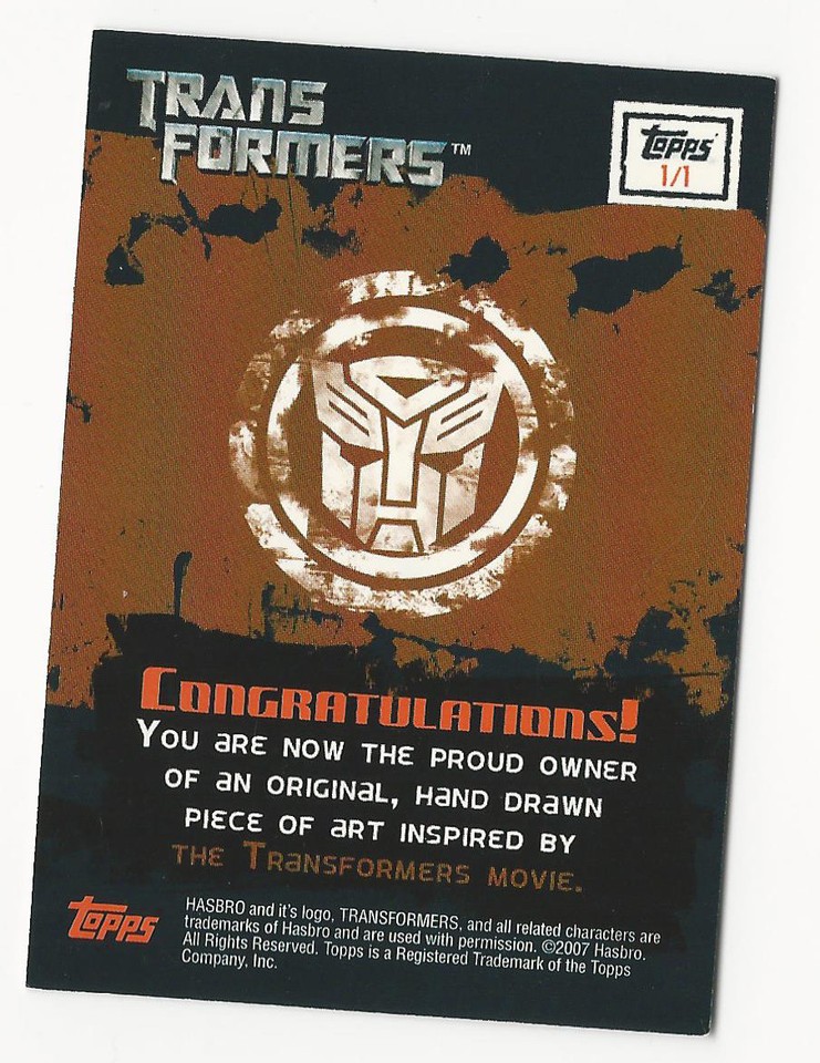 TRANSFORMERS Movie 2007 Topps Hasbro Sketch Card by James Orfalo 1/1 | eBay