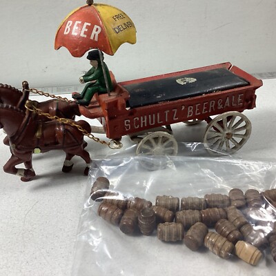 Vintage Schultz’ Beer Ale Cast Iron Horse Drawn Wagon 26 Barrels ...