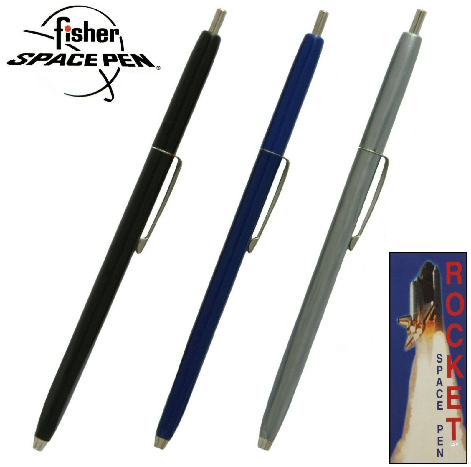 Two (2) Fisher Space Pens #SR80SL / Silver Rocket Pens with Silver Ink | eBay