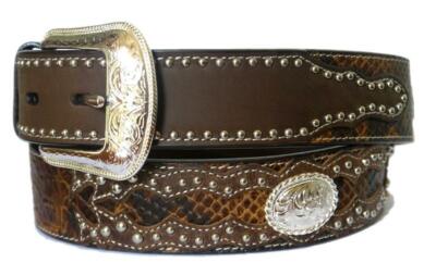 NEW Leather 3D Belt Company Size 32 Snake Print Western Brown Silver ...