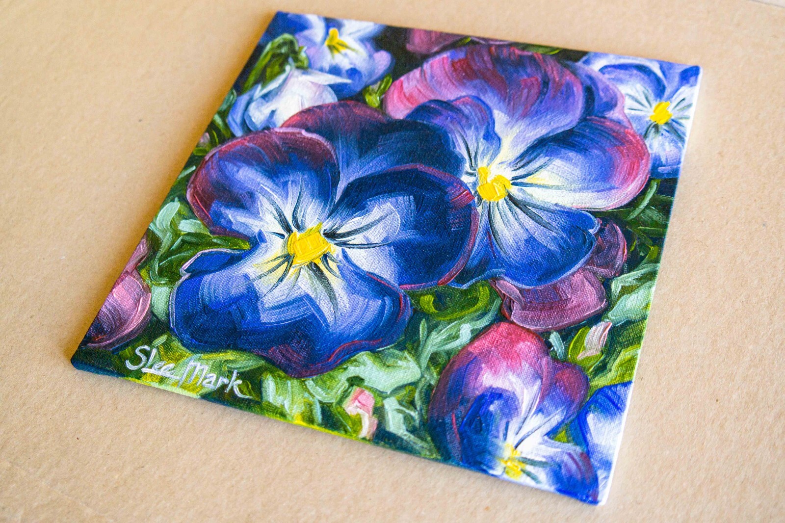 Violets Flowers 8" by S. Lee Mark Still life oil painting Flowers Home ...