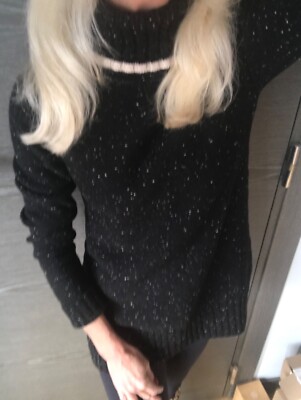 RRP£250 ME+EM Black Cashmere Wool Roll Neck Longline Jumper Sweater XS ...