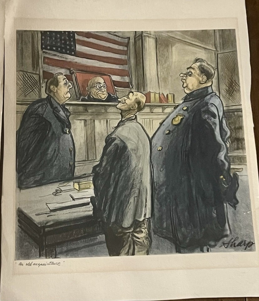 3 Original, William Sharp Signed Pen And Ink Courtroom Drawings, 14” X ...