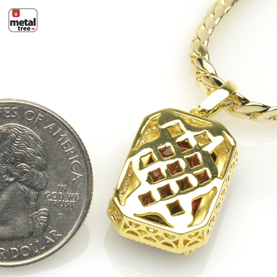 Men's Gold Plated Red Pendant 20" Miami Cuban Chain Necklace BCH 11174 ...