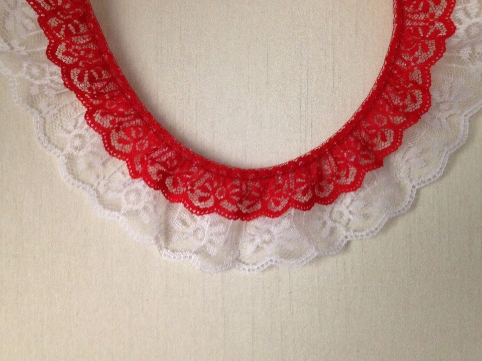 Red and White Double Ruffled Candlewick Lace Trim, 2 Tier Lace, 2 YARDS ...
