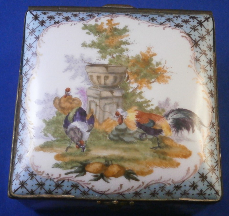 Antique Dresden Bird Scene Porcelain Scenic Box Porzellan Dose German ...