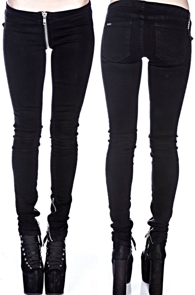 KILL CITY LIP SERVICE MOTO ZIPPER CRACK SKINNY GOTH ROCK GOTHIC EMO ...