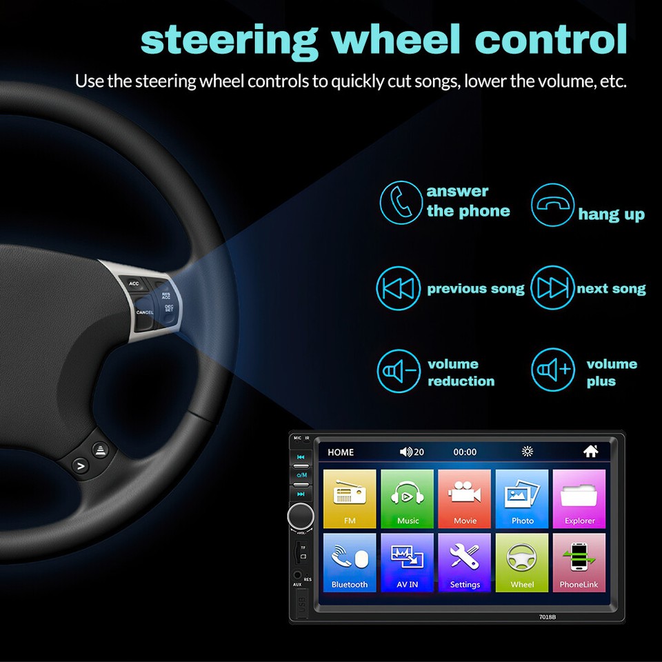 7" Double 2 DIN Car MP5 Player Bluetooth Touch Screen Stereo Radio With ...