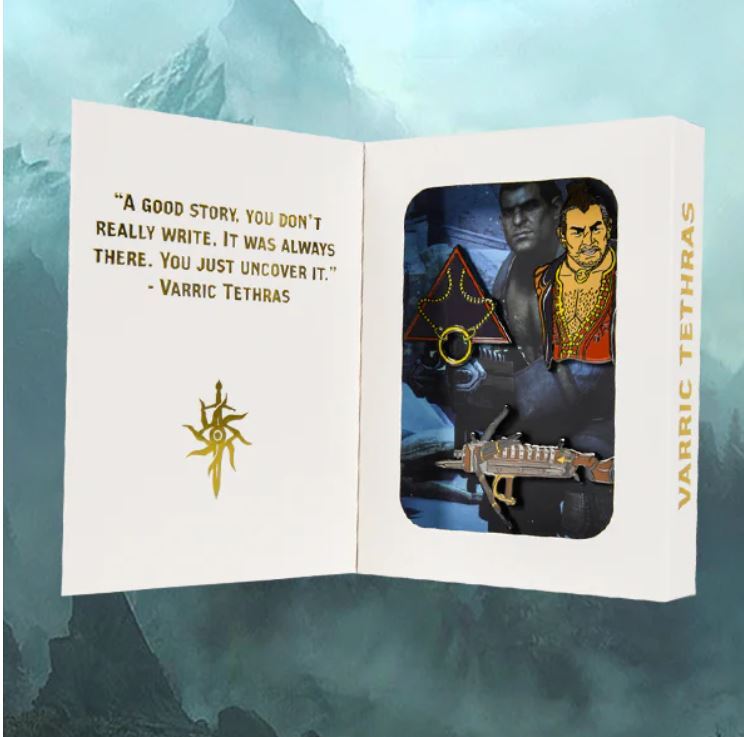 Dragon Age Varric Portrait Bianca Crossbow Necklace x3 Figure PIN Set ...