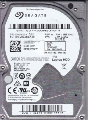 Samsung ST2000LM003 sn: S37 pn: HN-M201RAD/D1 fw: 2BE10001 2TB SATA 2.5 ...