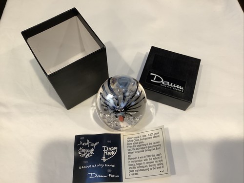 Signed DAUM FRANCE Crystal PAPERWEIGHT Egg Shape W/ Black And White ...