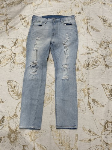 H&M 32/30 Skinny Coupe Moulante Light Wash Blue Jeans Distressed | eBay