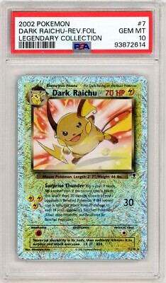 Pokemon Dark Raichu Legendary Collection Reverse Holo #7 PSA 10 Gem ...