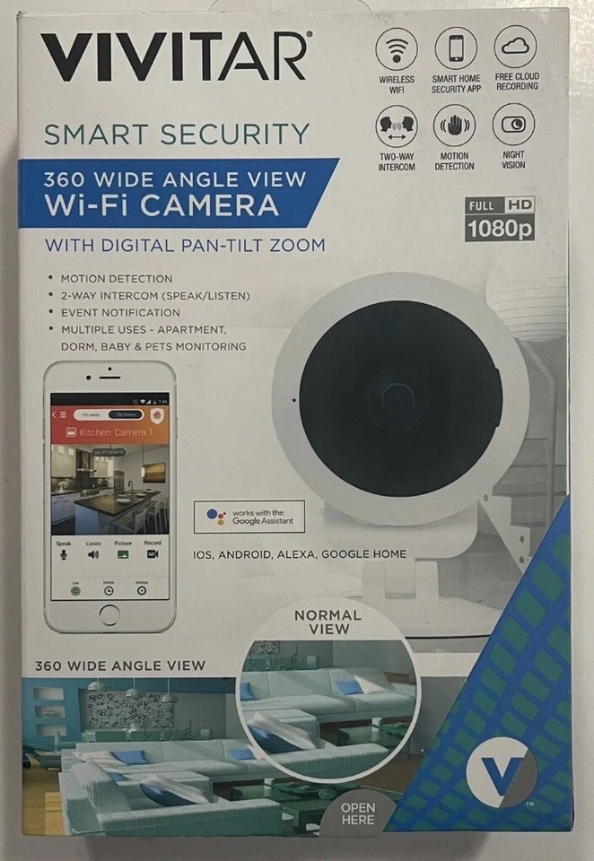 Vivitar IPC-117 1080p HD Wi-Fi Smart Camera with 360 Degree Angle Lens ...