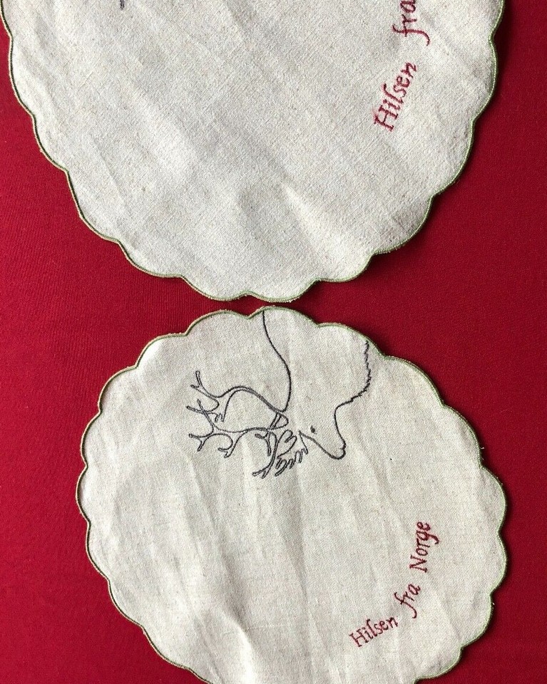 Norway, 2 Machine Embroidered Table Toppers, Reindeer Design | eBay