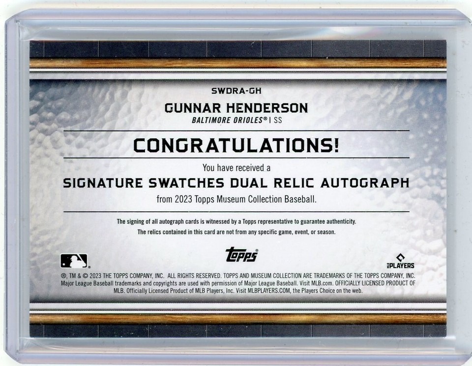 2023 Topps Museum Relic Autograph #SWDRA-GH Gunnar Henderson No 177 of ...