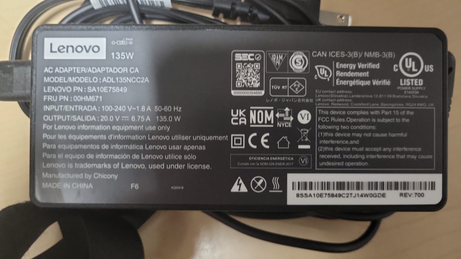 LOT OF 5 Lenovo 135W Power adapter ADL135NCC2A SA10E75849 00HM671 | eBay