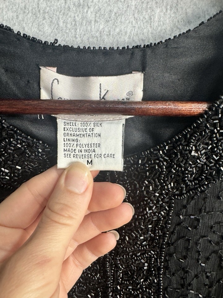 VTG Laurence Kazar Black Silk Beaded Jacket M Paris Evening Party Glam ...