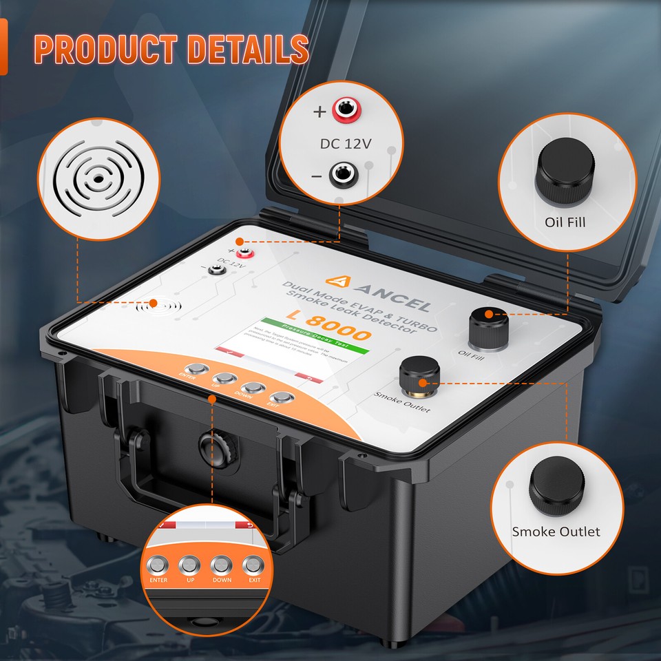 ANCEL L8000 EVAP Smoke Machine Tester Pipe Leak Detector Car Turbo Test ...