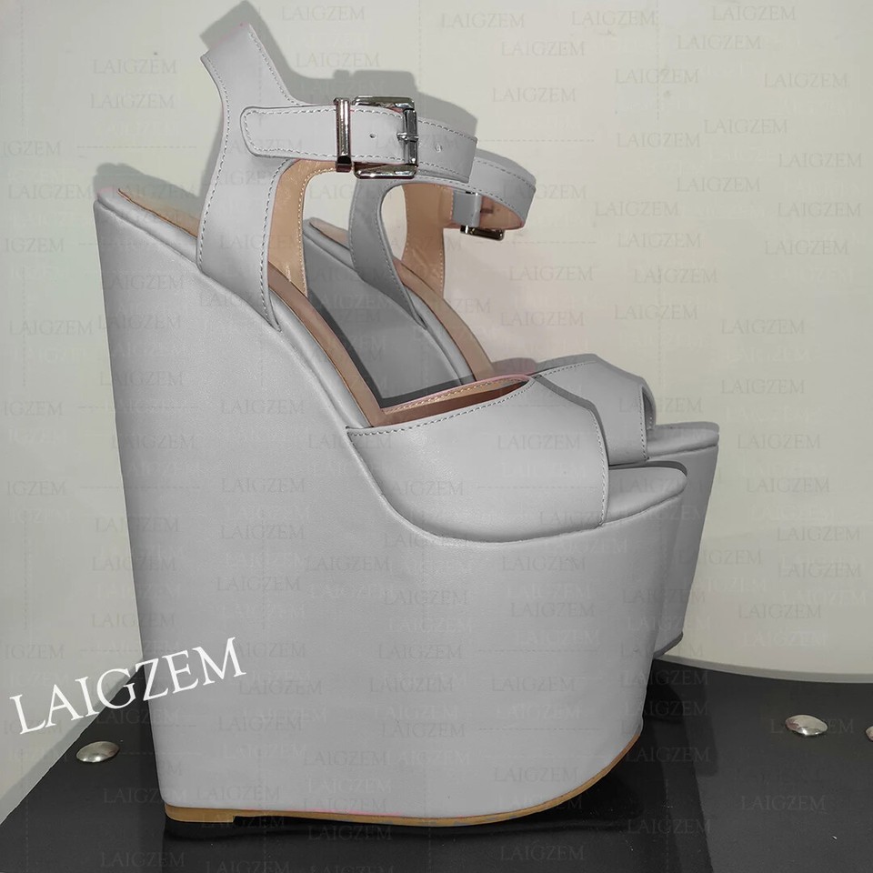 Women's Sandals Platform Wedges 22CM High Heels Ankle Strap Handmade ...