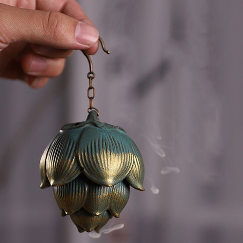 Creative Lotus Shape Hanging Ball Backflow Incense Burner Ceramic Home ...