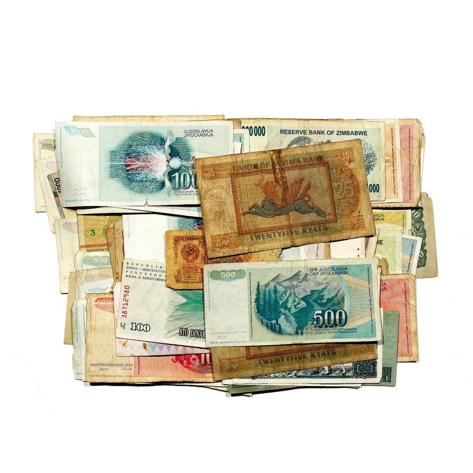Lot of 50 mixed junk world paper money torn, ripped, holed, worn out ...