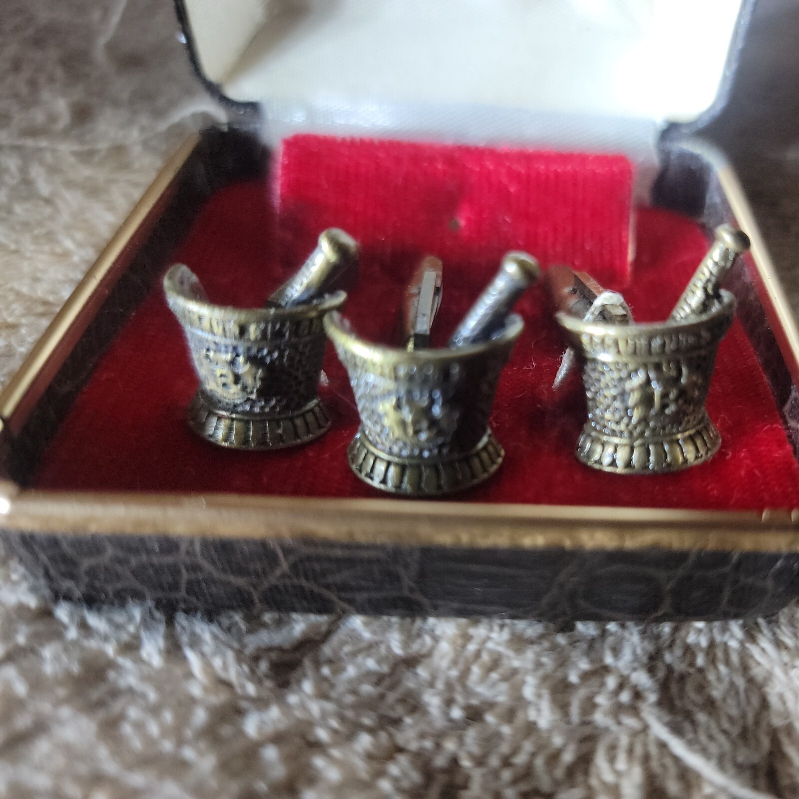 Rx Mortar & Pestal Cuff Links Set Brass in org. Box.… - Gem Rx Mortar & Pestal Cuff Links Set Brass in org. Box.… - Gem