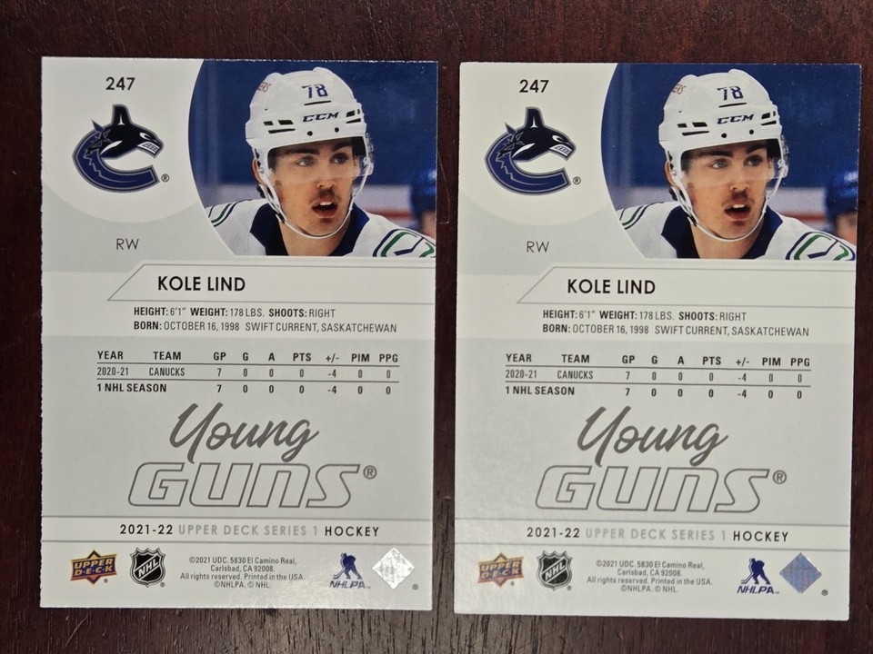 Young guns lot of 2 from 2021-22 featuring #247 Kole Lind. | eBay