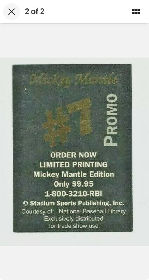 Mickey Mantle Hologram RBI PROMO Card New York Yankees Limited Printing ...