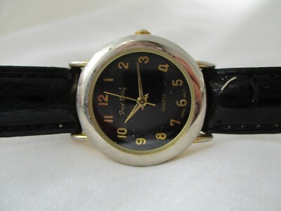 Fred Belay Watch Black Round Face Silver & Gold Tone Black Buckle Band ...
