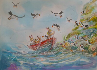 Kay Dawson watercolours ORIGINAL A4 WATERCOLOr/ 'Easter delivery ...