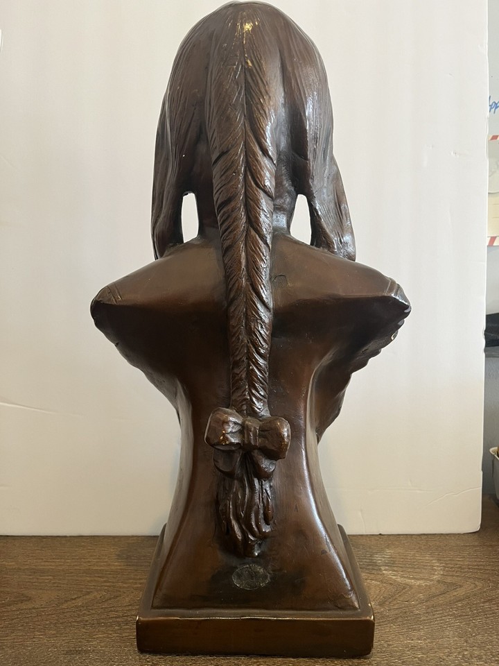 PLASTER Chalk Ware NATIVE AMERICAN Indian WARRIOR Hand Painted 18" BUST ...