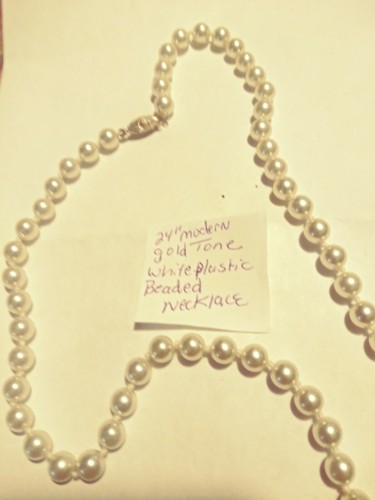 Modern estate gold tone white plastic string beaded 24" necklace | eBay