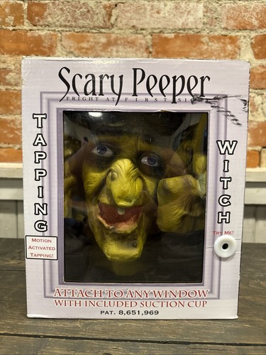 VTG Halloween Green Scary Peeper Tapping Window Witch Animated Prop Box ...