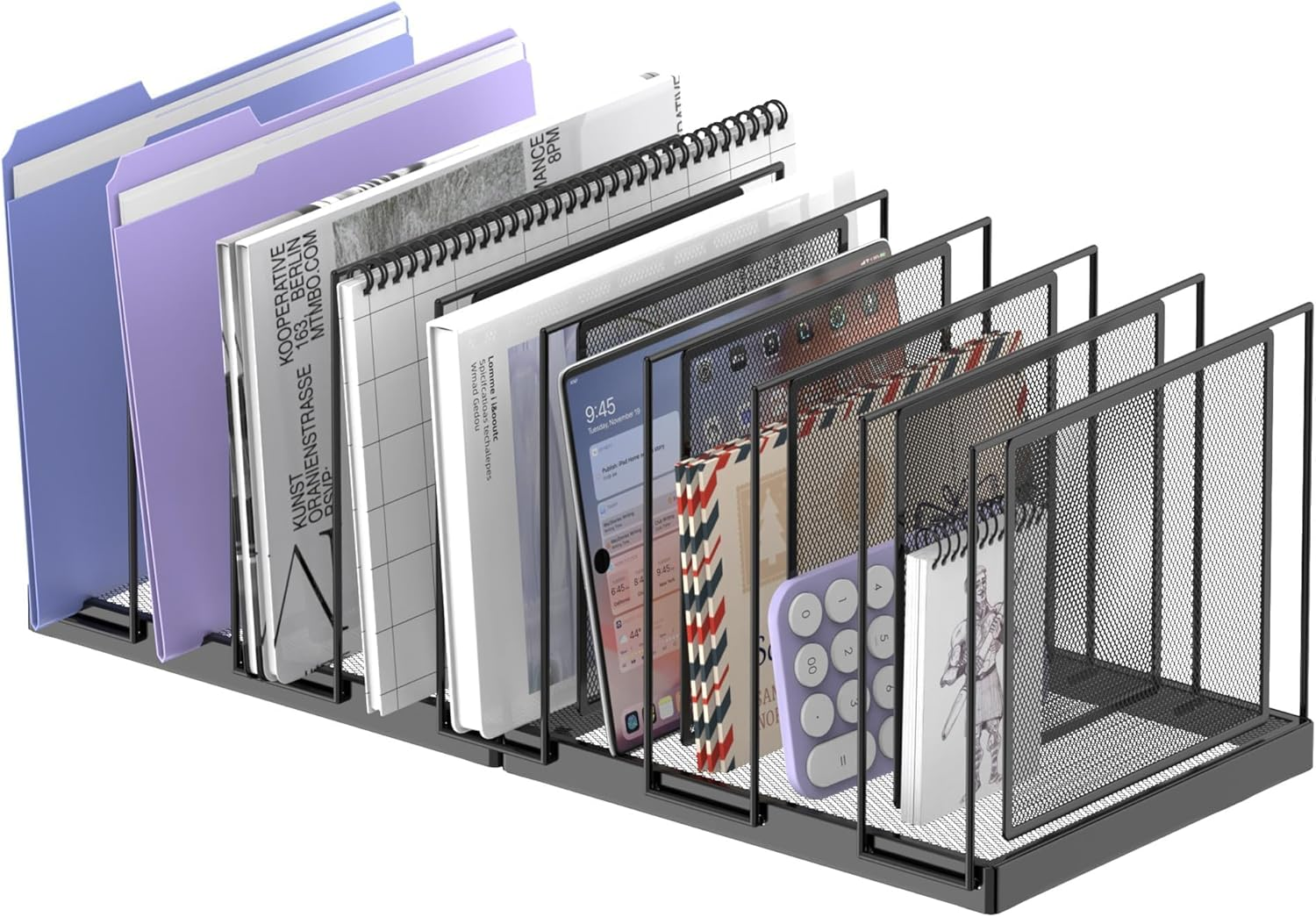 9-Section Desk File Organizer, Vertical File Holder, Mesh Desktop File ...