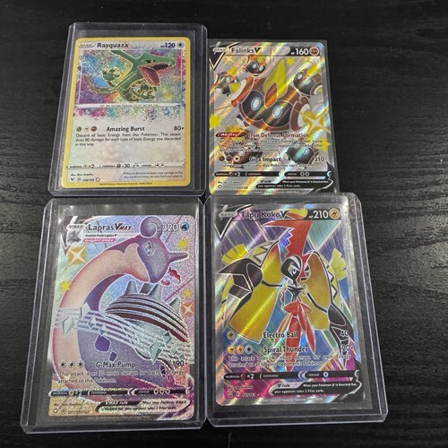 Mixed Lot Of 4 Pokémon Cards Lapras VMax Tapu Koko V Rayquaza Falinks V ...