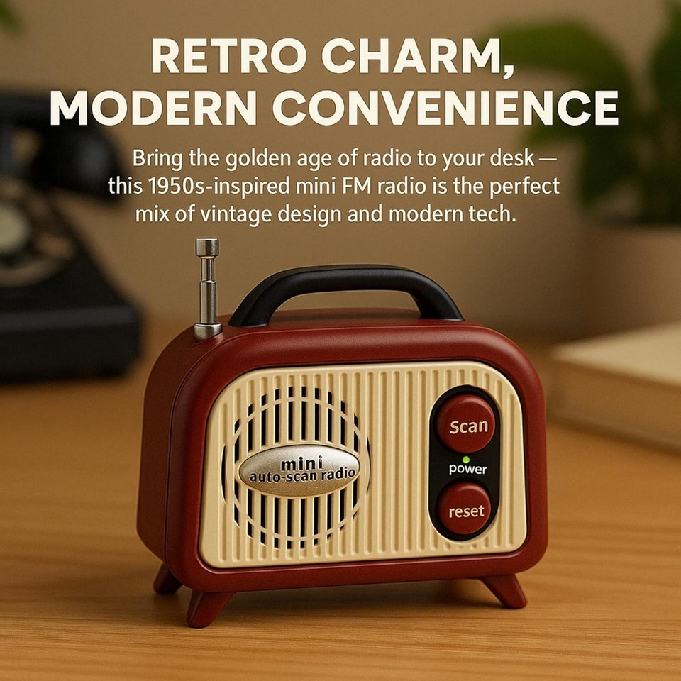 Mini Retro Radio 3” in Red-Hi-Fi - Portable Retro-Style Radio with Auto ...