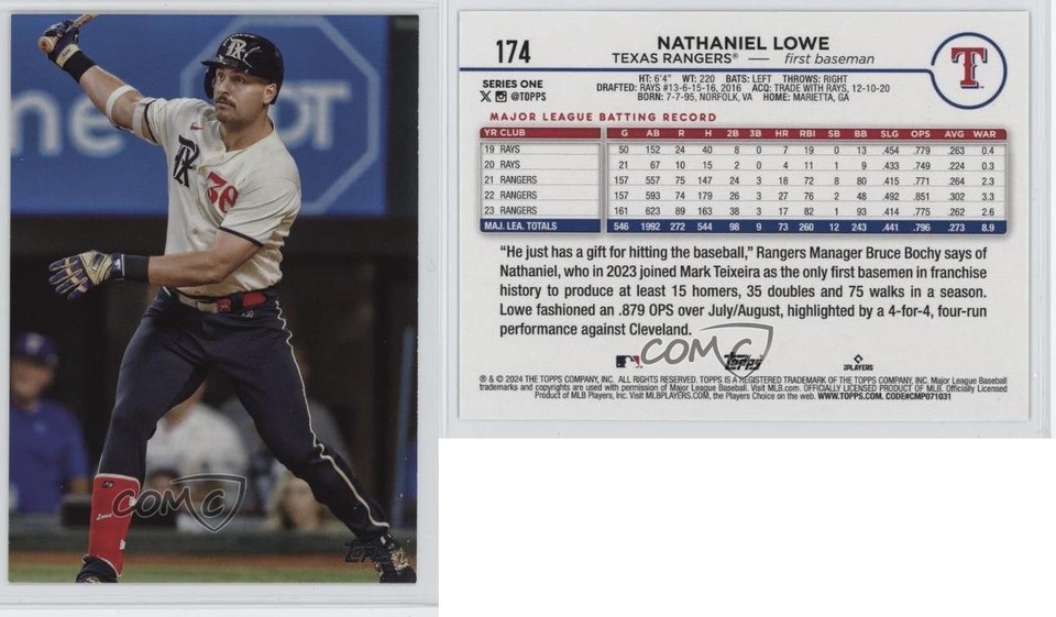 2024 Topps Series 1 True Photo Nate Lowe Nathaniel Lowe #174 19wj | eBay