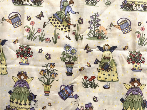 VTG SSI Fabric Debbie Mumm Pastel Flowers Garden Angels on Cream 2.5Y x ...