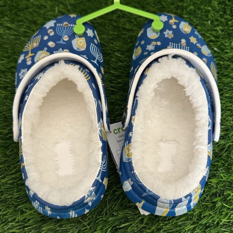 Size C6 - Kids Crocs Classic Lined Hanukkah Clogs Blue SlipOn Shoes ...