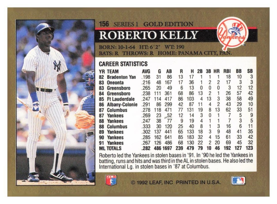 1992 Leaf #156 Roberto Kelly Black Gold | eBay