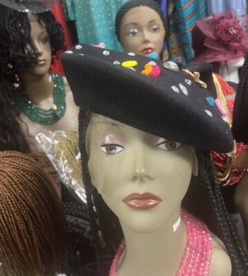 Black Hand Crafted Studded Women/ Girls, Embellished Wool Berets. One ...