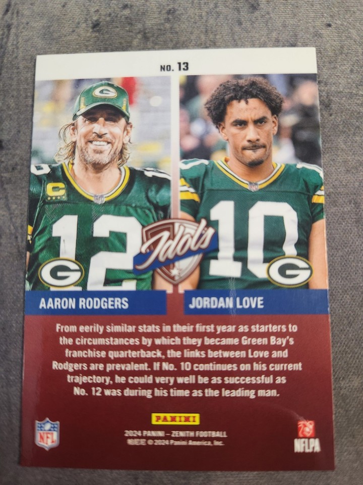 2024 Panini Zenith Aaron Rodgers / Jordan Love Idols #12 Green Bay ...
