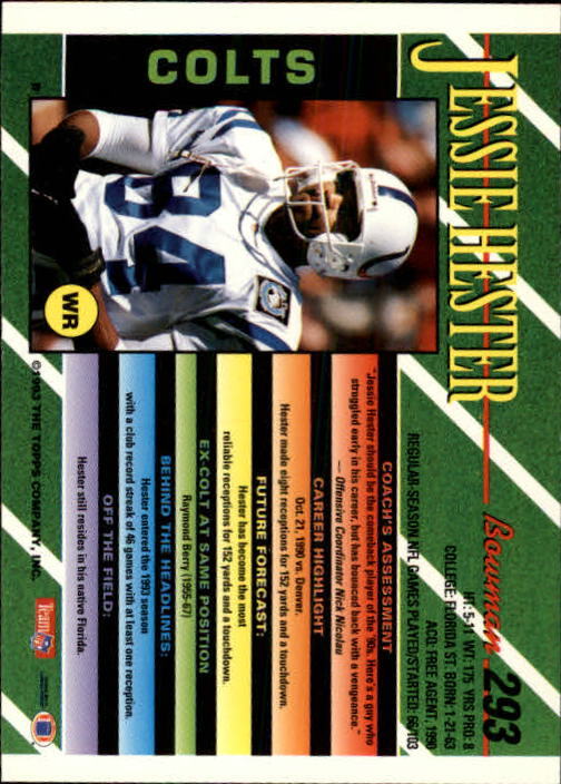1993 Bowman Football Card #293 Jessie Hester | eBay